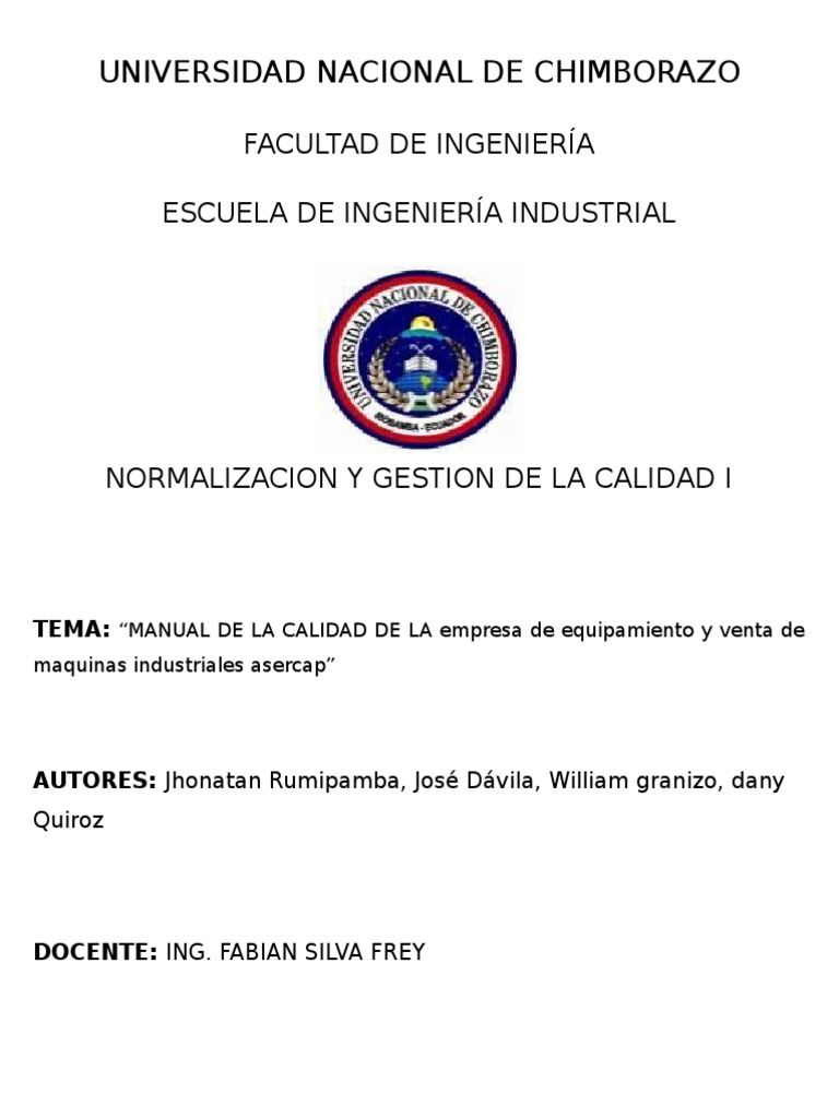 Manual De Calidad De La Empresa Asercap Pdf Calidad Comercial