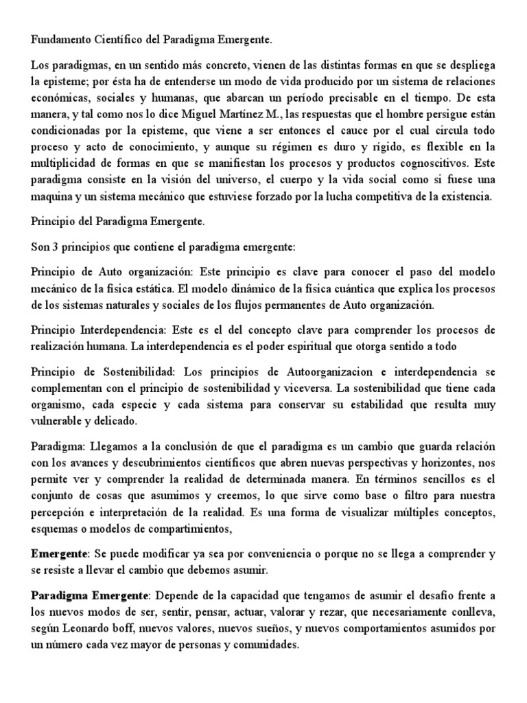 Fundamentos del Paradigma Emergente | PDF | Paradigma | Moralidad