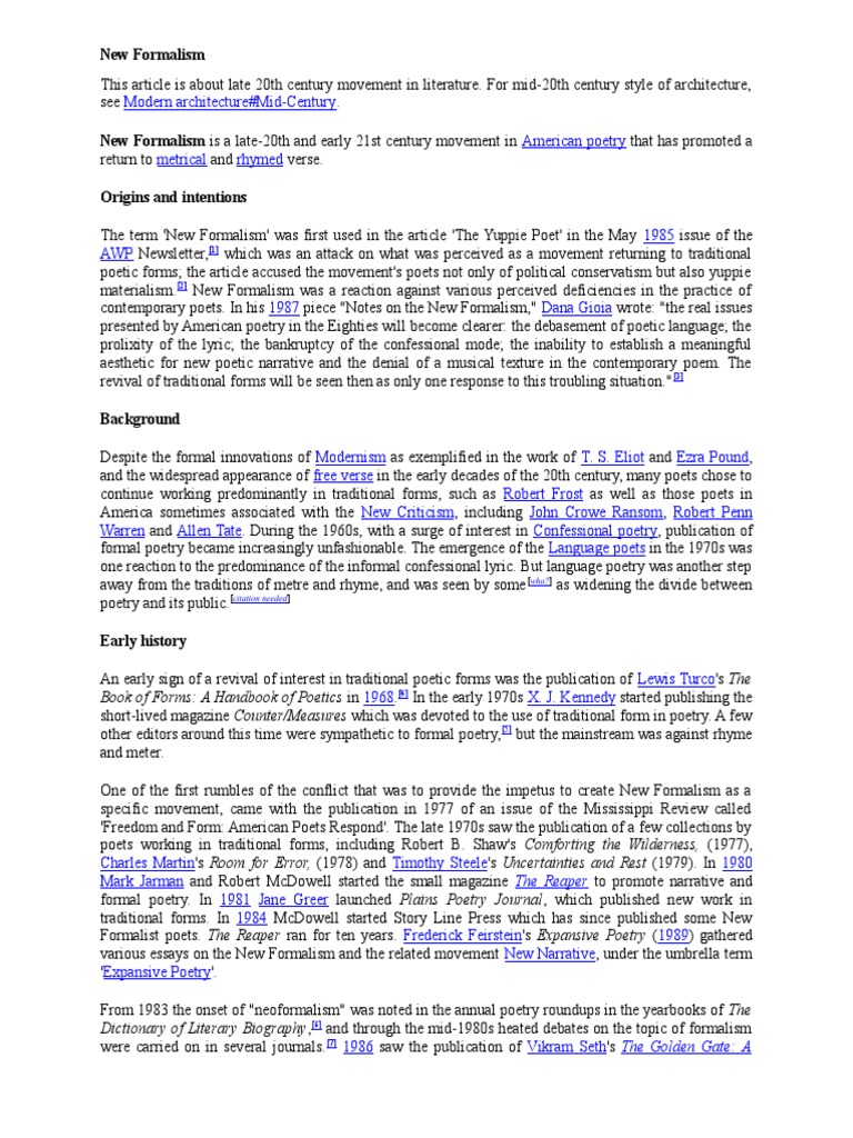 New Formalism | PDF | North American Literature | Writers