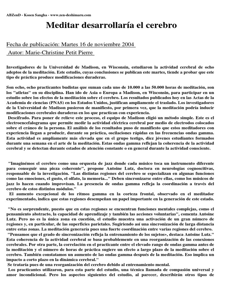 Efectos de La Meditación en El Cerebro | PDF | Meditación | Cerebro Efectos de La Meditación en El Cerebro | PDF | Meditación | Cerebro