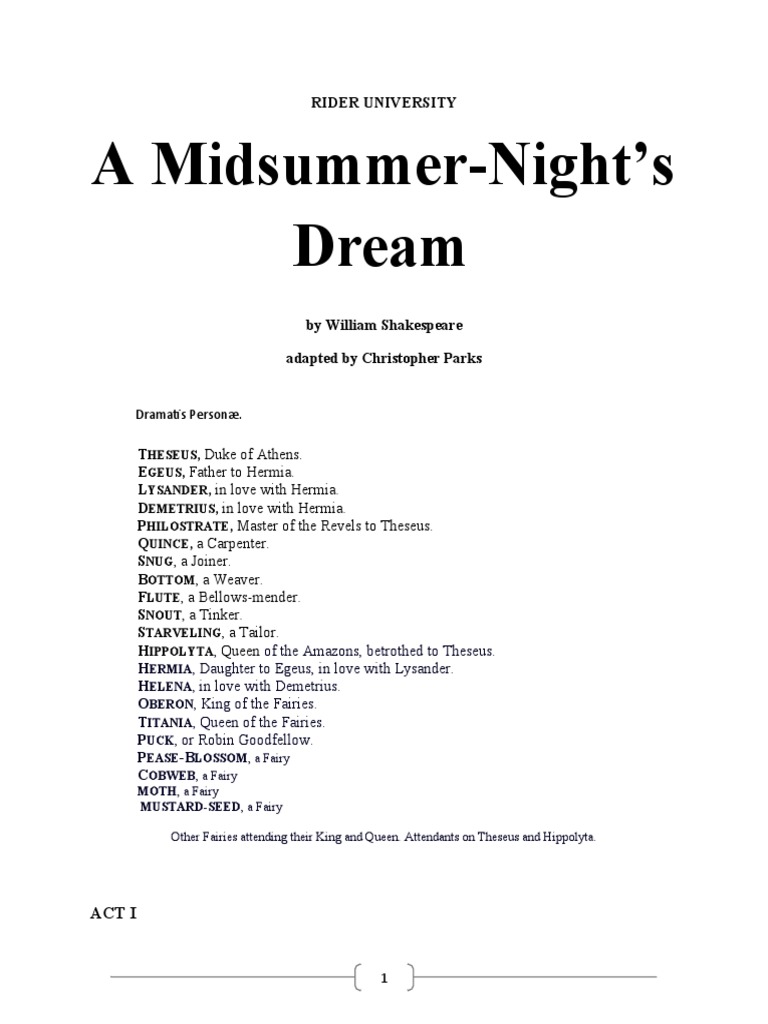 A Midsummer Night's Dream RIDER Script | PDF | A Midsummer Night's ...