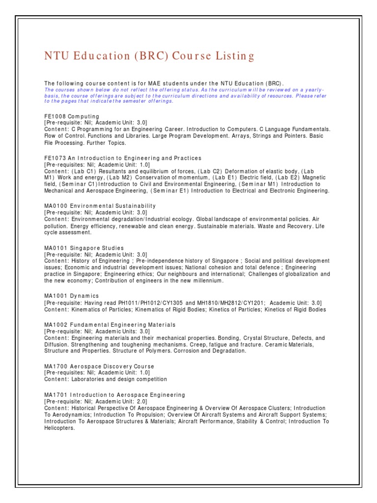 NTU MAE Course Curriculum Overview | PDF | Fluid Dynamics | Wear