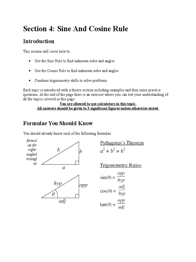 Sine and Cosine Rule | PDF | Sine | Trigonometric Functions