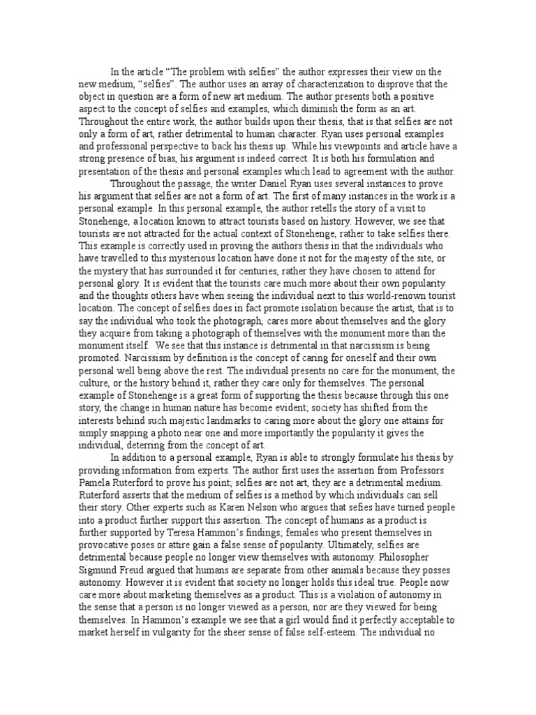 Selfie Essay | PDF | Selfie | Autonomy