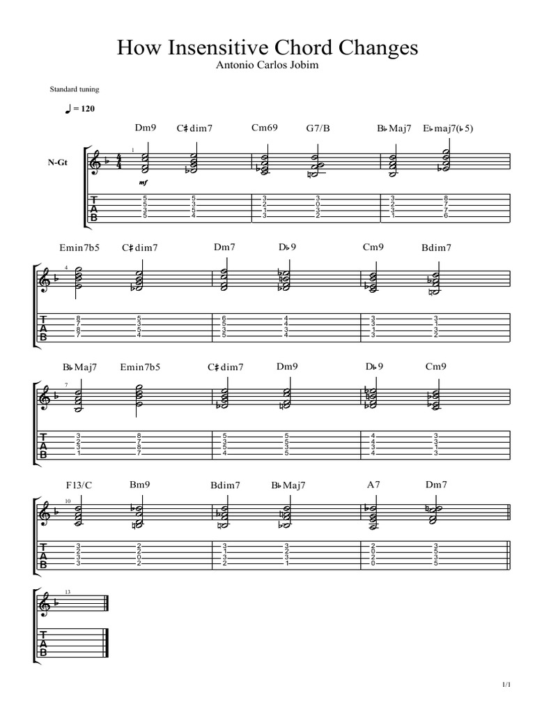How Insensitive Chord Changes | PDF | Popular Music | Guitars