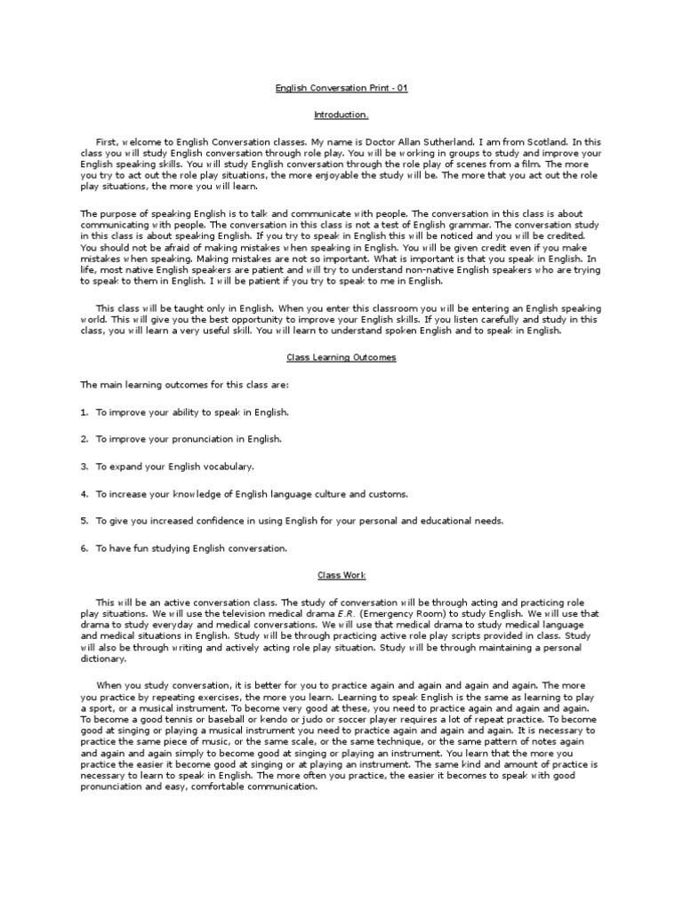 English Conversation Class Overview | PDF | Conversation | English Language
