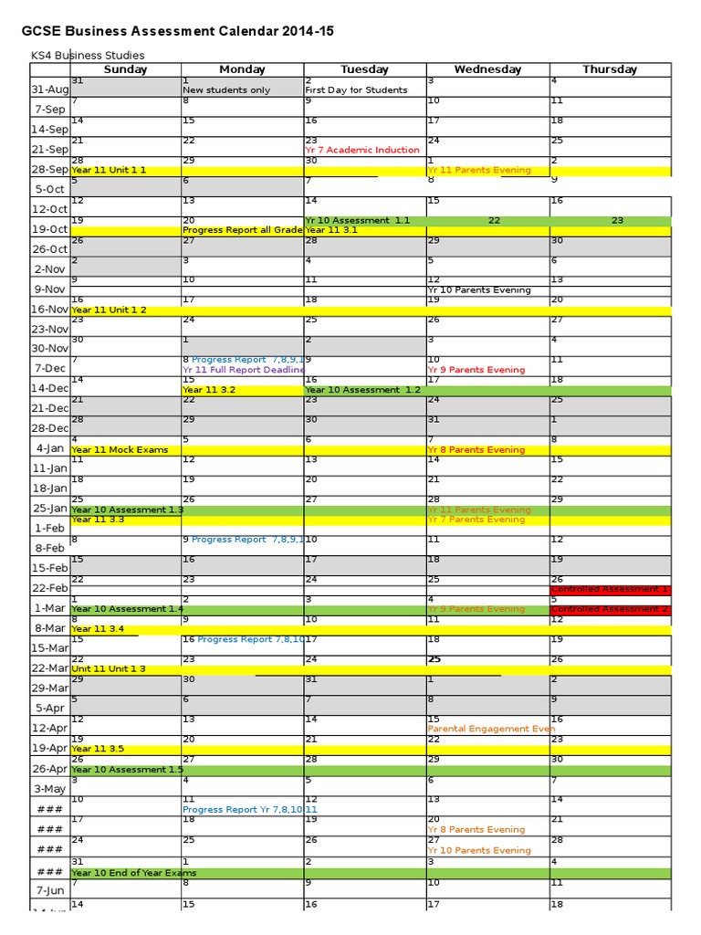 Gcse Business Calendar 2014 15 | PDF