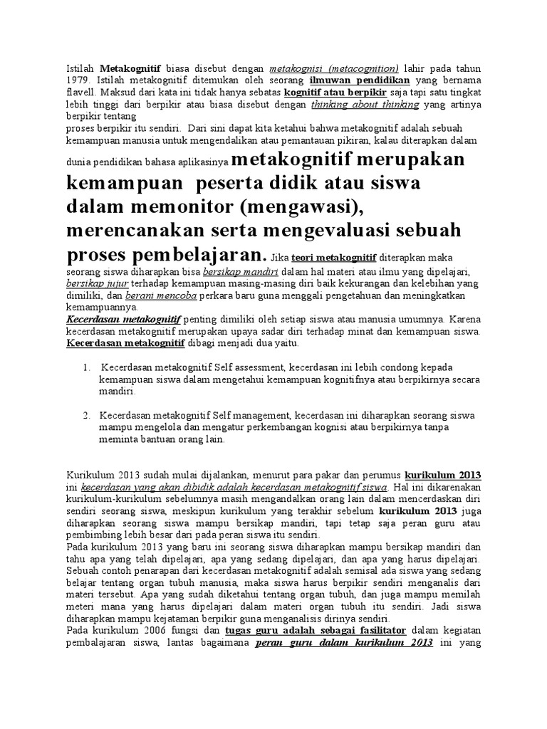 Metakognisi | PDF | Karier & Perkembangan