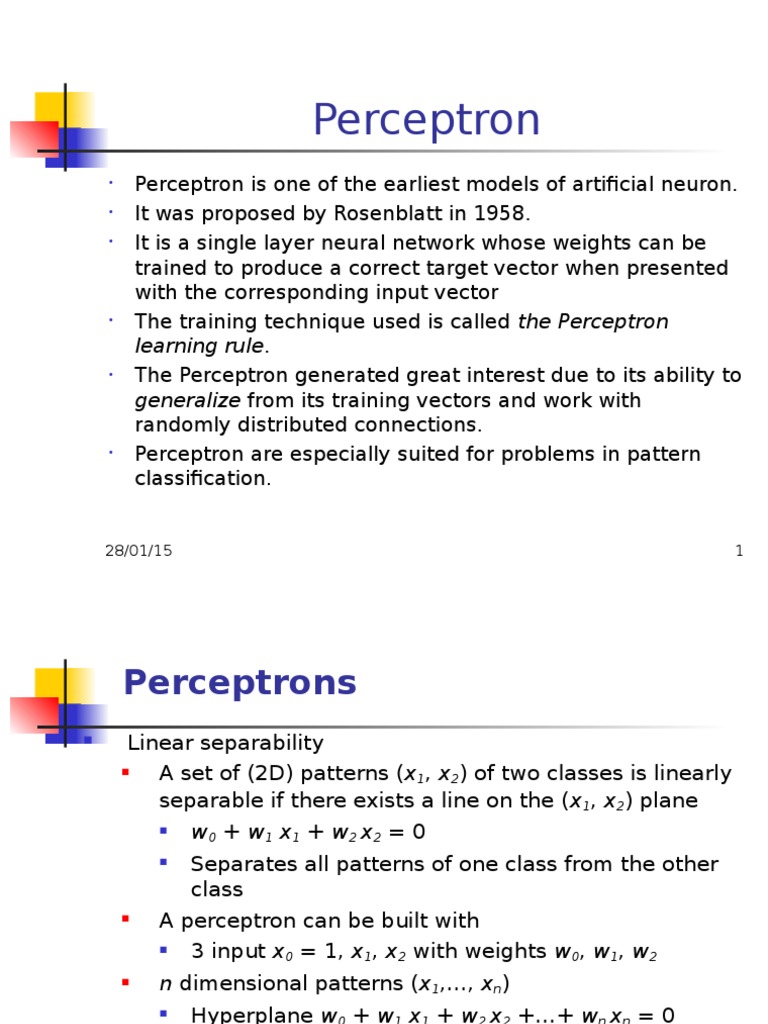 Perceptron: Learning Rule. Generalize From Its Training Vectors and ...