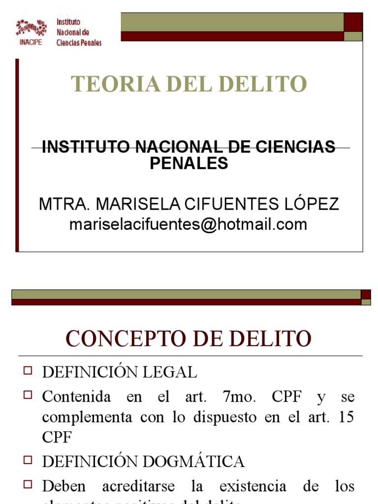 Presentacion La Teoria Del Delito | PDF | Intención (Derecho Penal) | Derecho penal