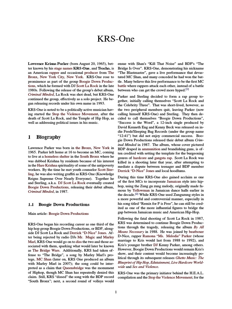 Biography of Hip Hop Legend KRS-One: From Founding Boogie Down ...