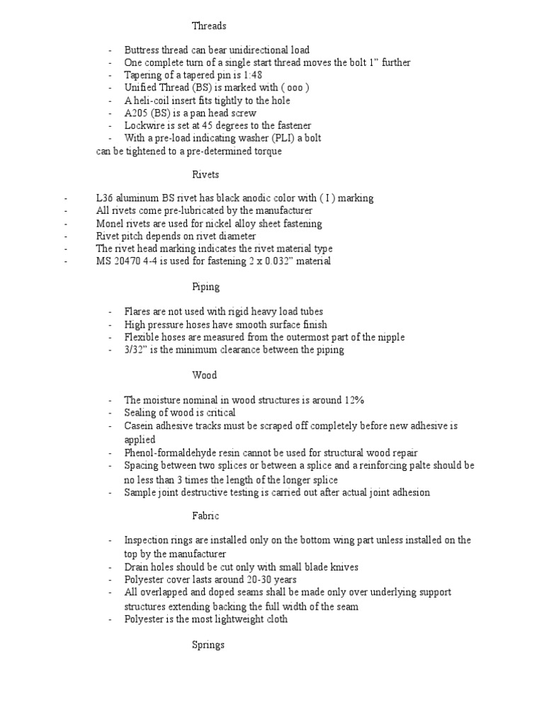 EASA M6 Study Notes | PDF | Rivet | Screw