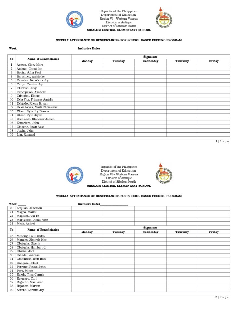 Attendance Sheet - SBFP | PDF