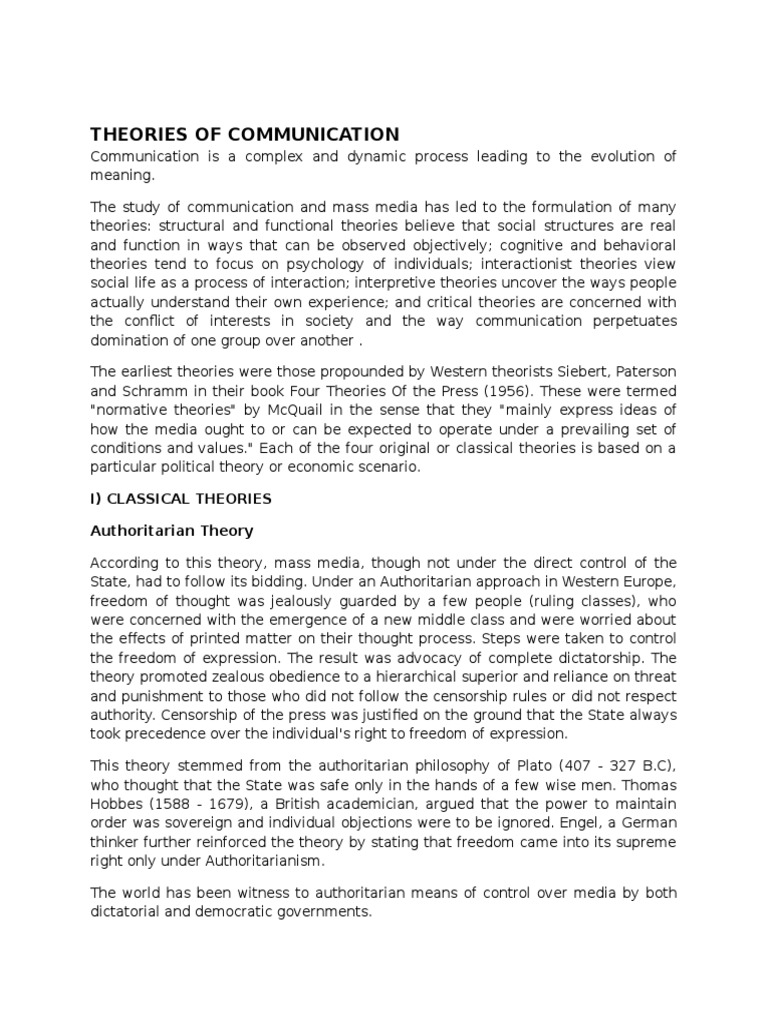 Theories of Communication | PDF | Communication | Mass Media