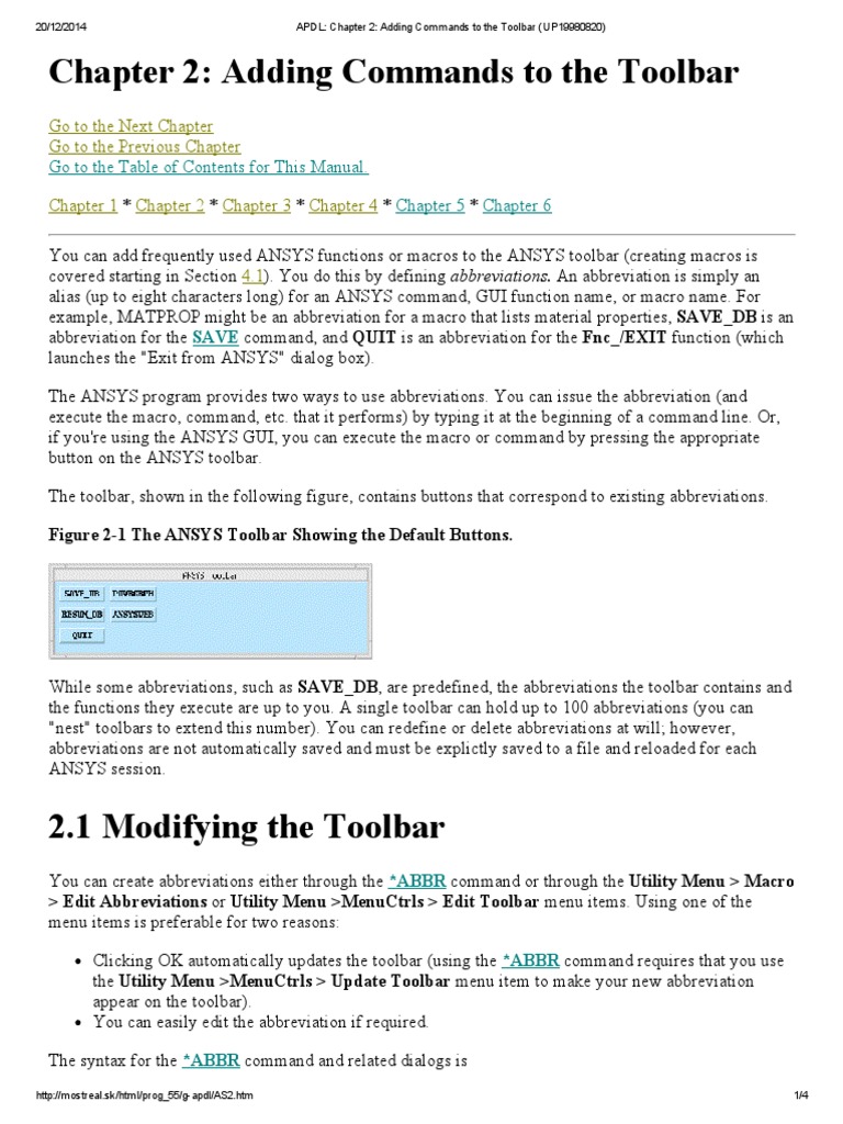 APDL - Chapter 2 - Adding Commands To The Toolbar (UP19980820) | PDF ...