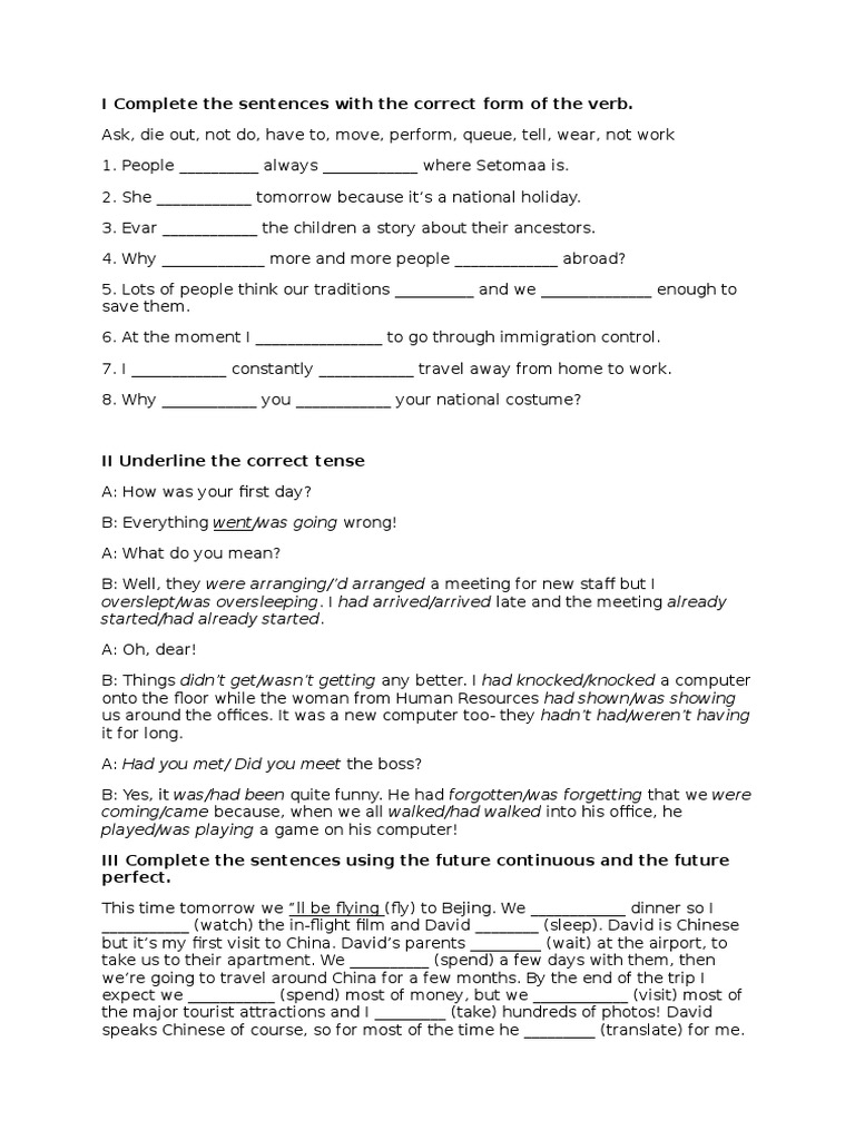 I Complete The Sentences With The Correct Form of The Verb | PDF