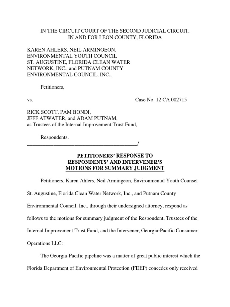 Petitioners Response To Respondents' and Intervener's Motions For ...