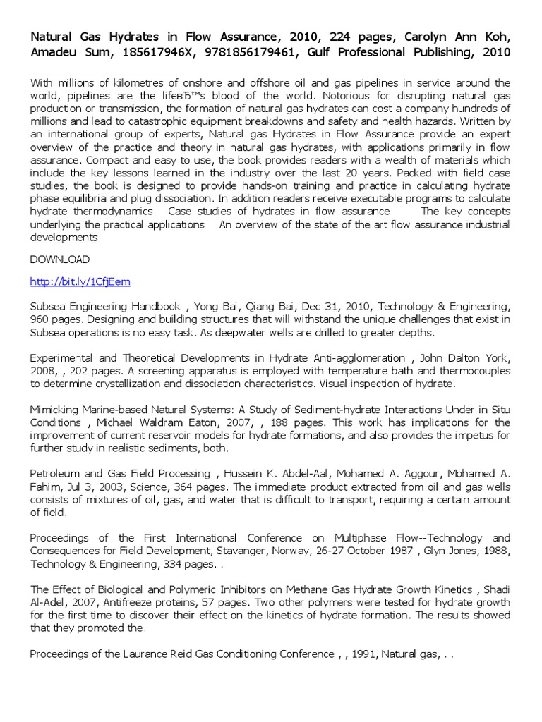 Natural Gas Hydrates in Flow Assurance | PDF | Subsea (Technology ...