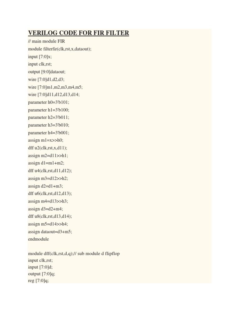 Verilog Code For Fir Filter | PDF Verilog Code For Fir Filter | PDF