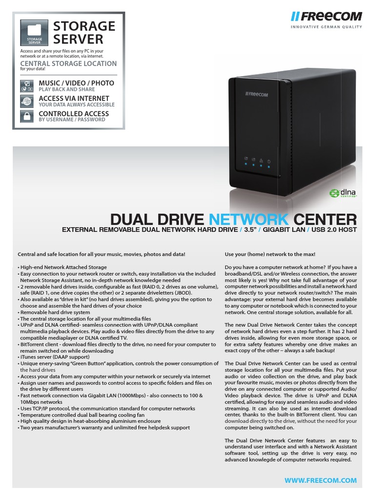 Datasheet Freecom Dual Drive Network Center en | PDF | Personal ...