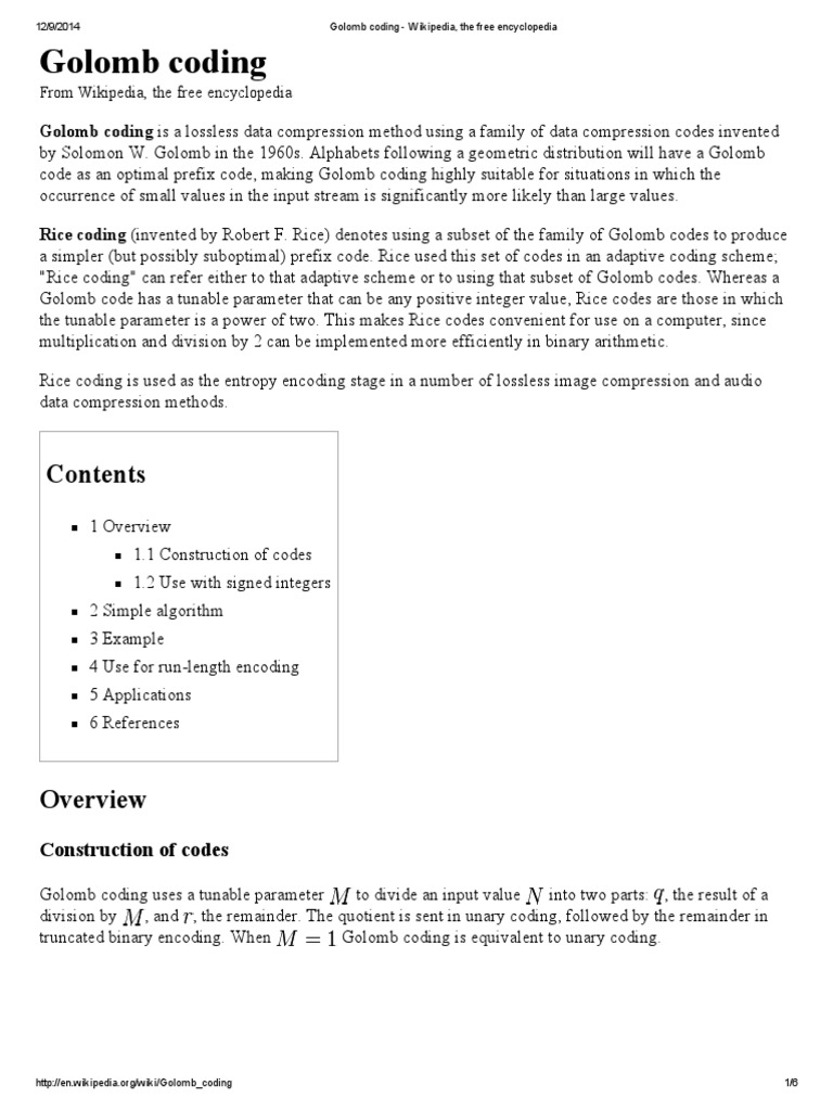Golomb Coding Wikipedia The Free Encyclopedia Applied Mathematics Discrete Mathematics 3052