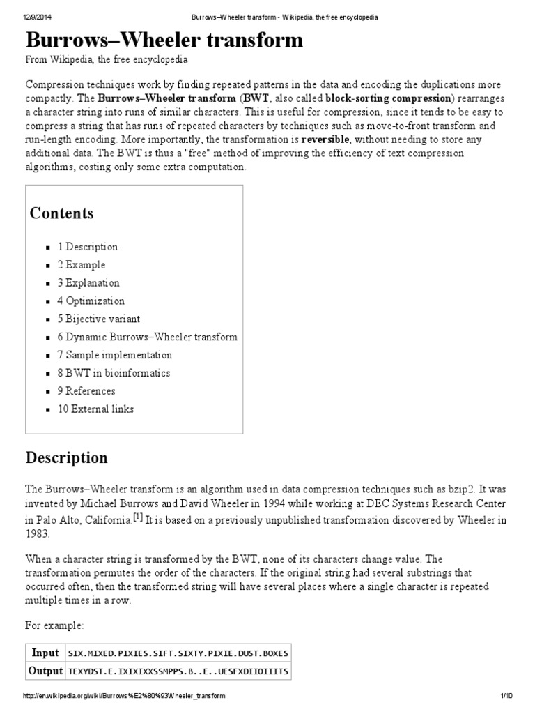 Burrows-Wheeler Transform - Wikipedia, The Free Encyclopedia | PDF ...