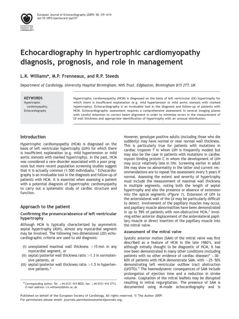 Echocardiography in Hypertrophic Cardiomyopathy Diagnosis, Prognosis ...