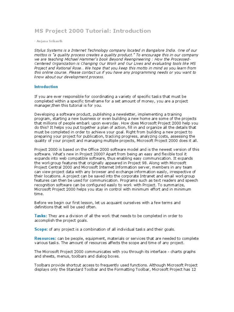 MS Project 2000 Tutorial | PDF | Web Page | World Wide Web