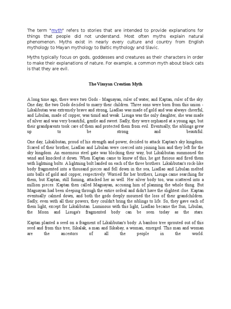 Visayan Creation Myth: Maguayan and Kaptan | PDF