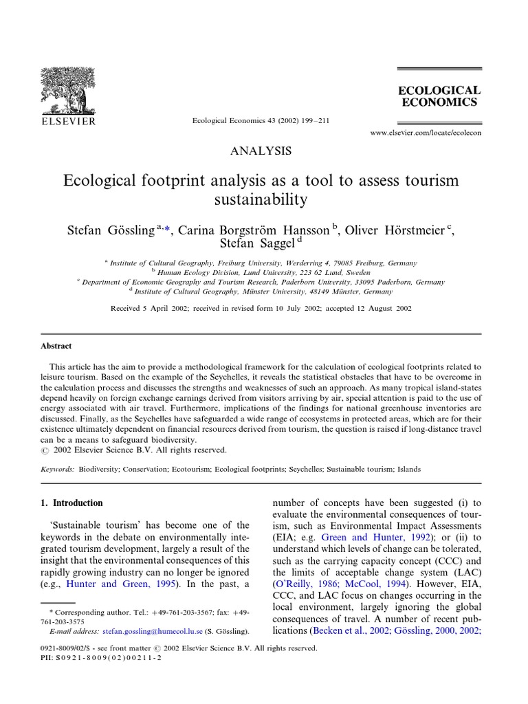 Ecological Footprint Analysis As ATool To Assess Tourism Sustainability ...