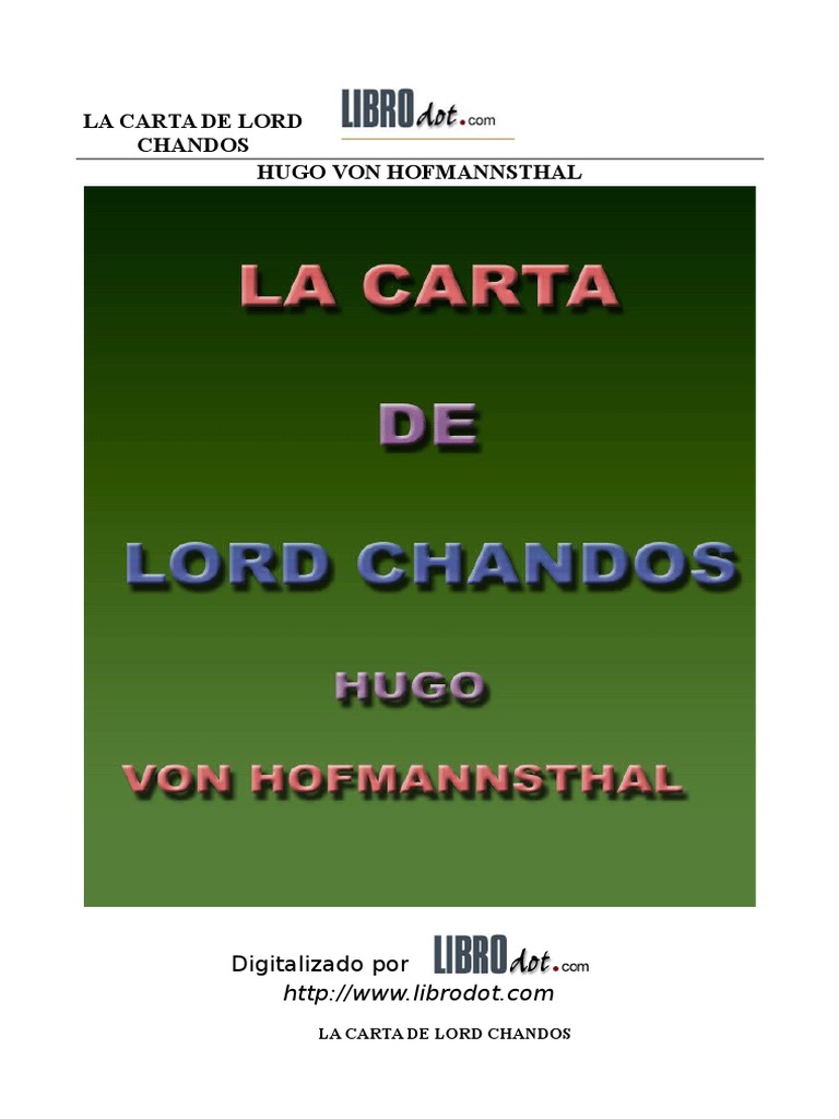 Carta De Lord Chandos By Hugo Von Hofmannsthal – WEOS