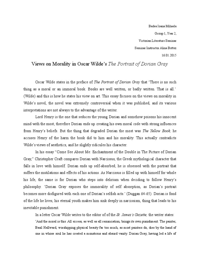 The Views On Morality in The Portrait of Dorian Gray | PDF | The ...