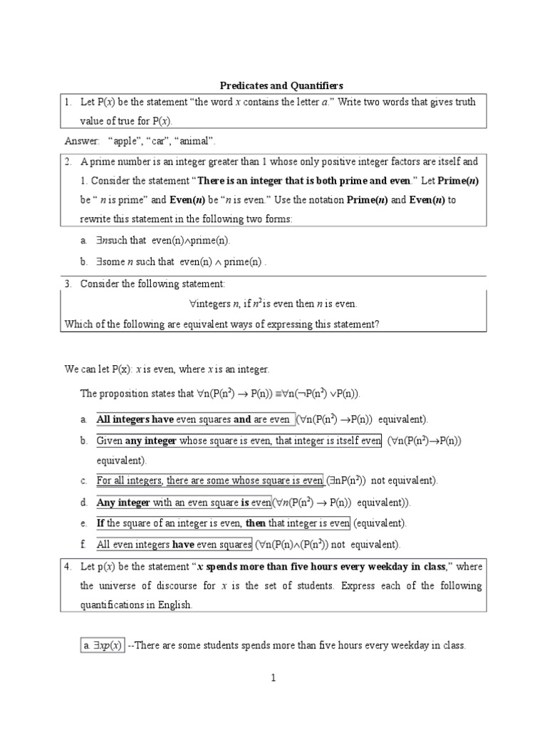 Discrete Mathematics - Predicates and Quatifiers | PDF | Logical ...