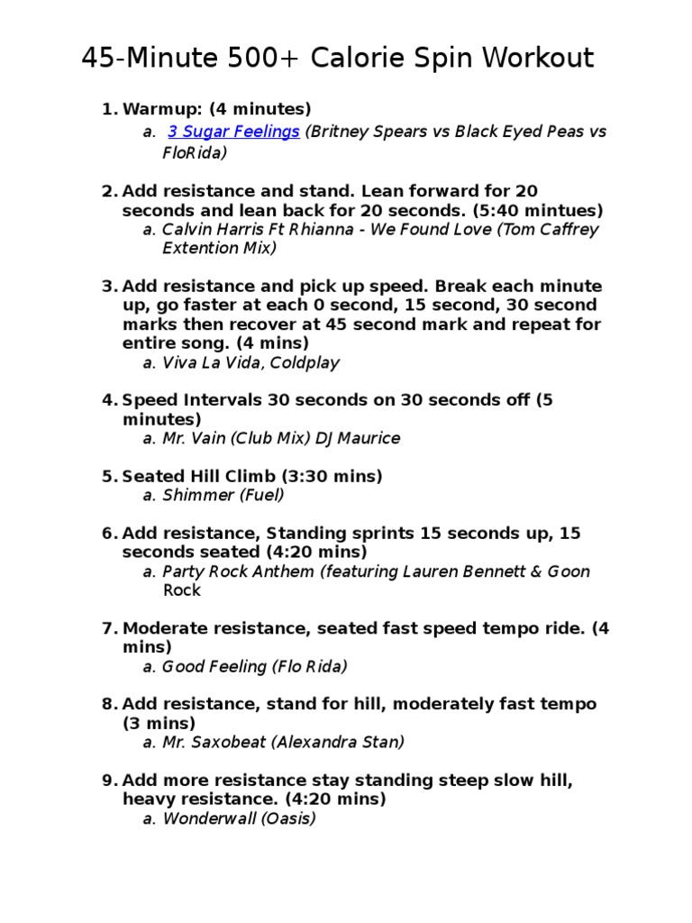Printable 500 Calorie Spin Workout 1 PDF