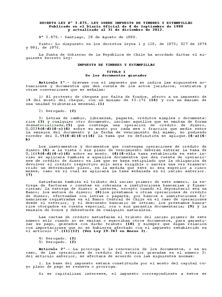 DL 3475 Imp Timbres y Estampillas | Descargar gratis PDF | Bancos | Pagos