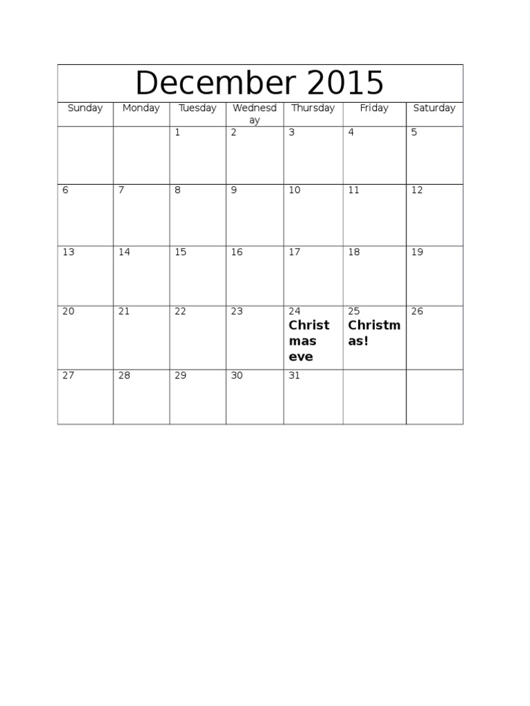 December 2015 Calendar Overview | PDF