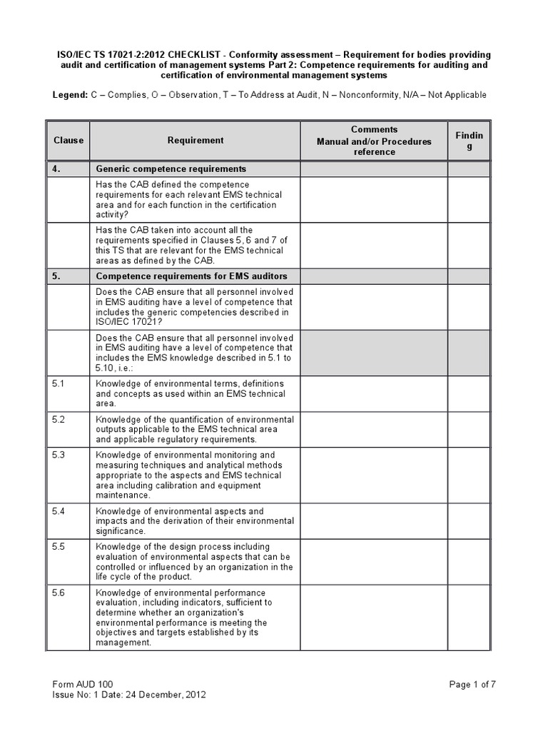 JAS ANZ ISO 17021-2 Checklist | PDF | Waste Management | Waste