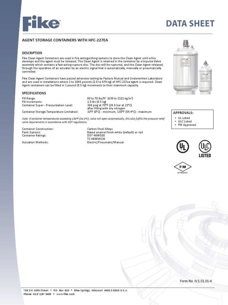 Fike - IV.1.01.01 HFC-227 Agent Storage Containers | PDF | Switch | Valve