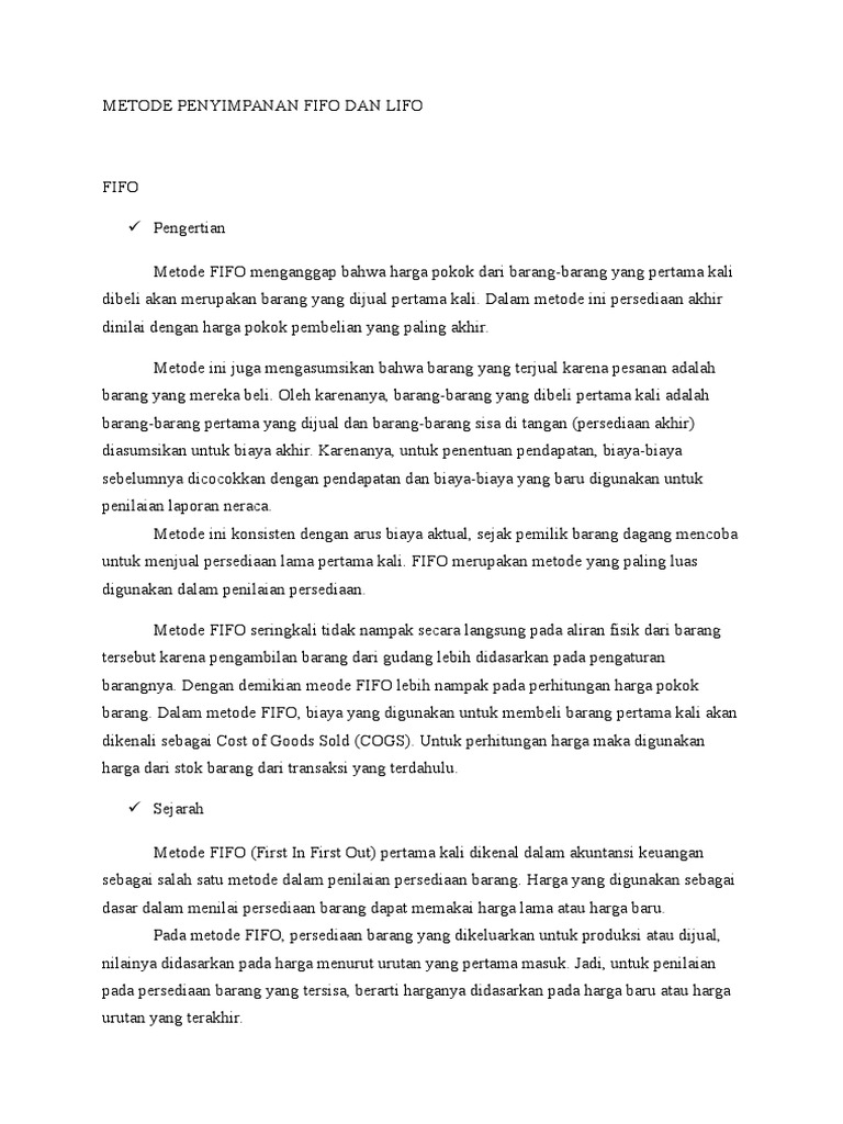 Perbandingan Metode FIFO dan LIFO | PDF | Bisnis | Komputer