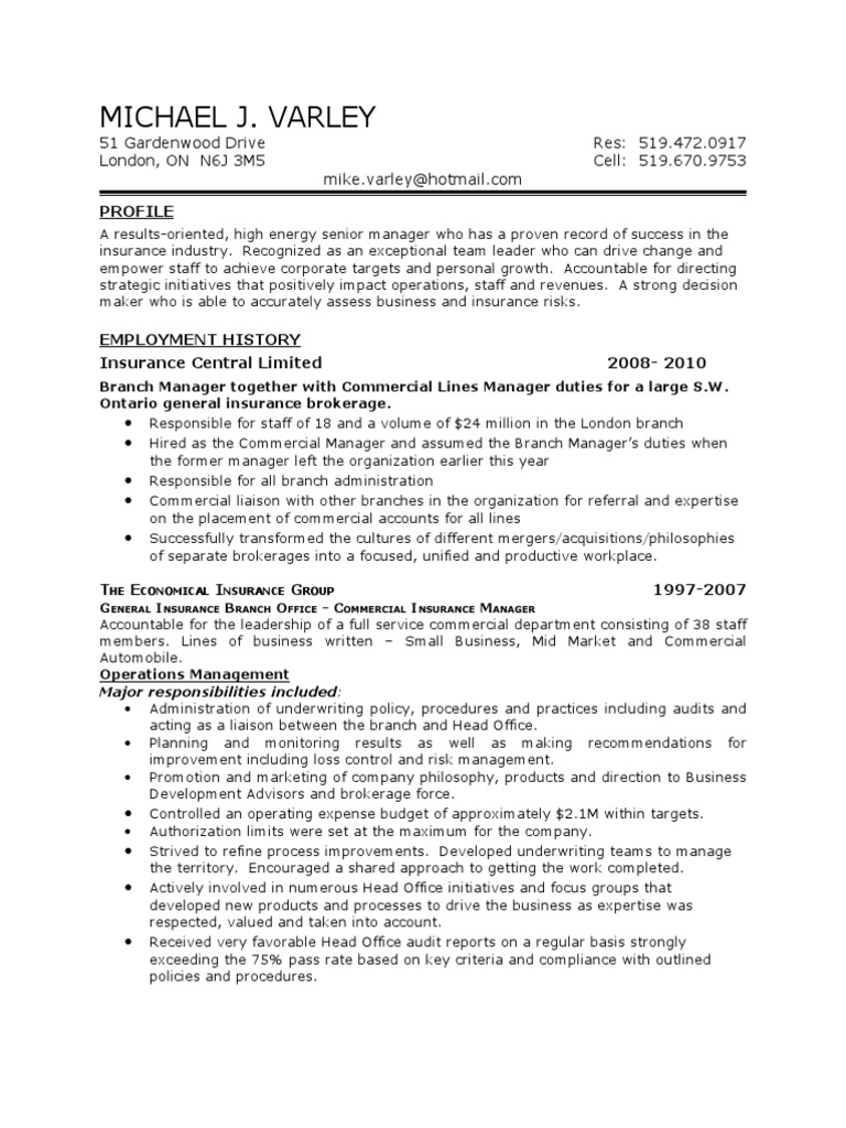 Michael Varley Resume | PDF | Underwriting | Insurance