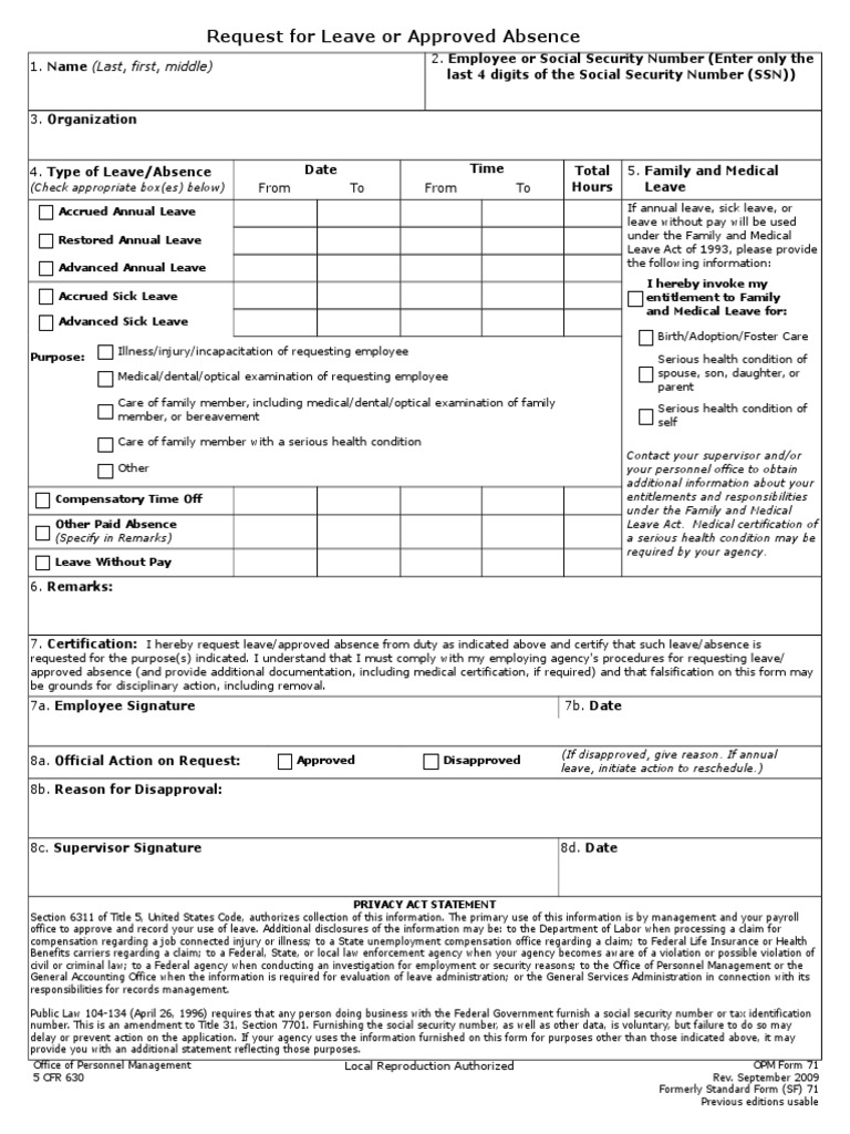 Sample Leave Form | PDF | Sick Leave | Social Security Number