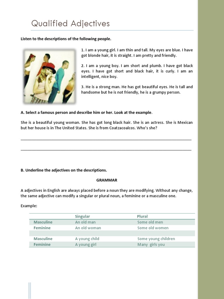 4.3 Describing Objects, Places, People and Activities. | Grammatical ...