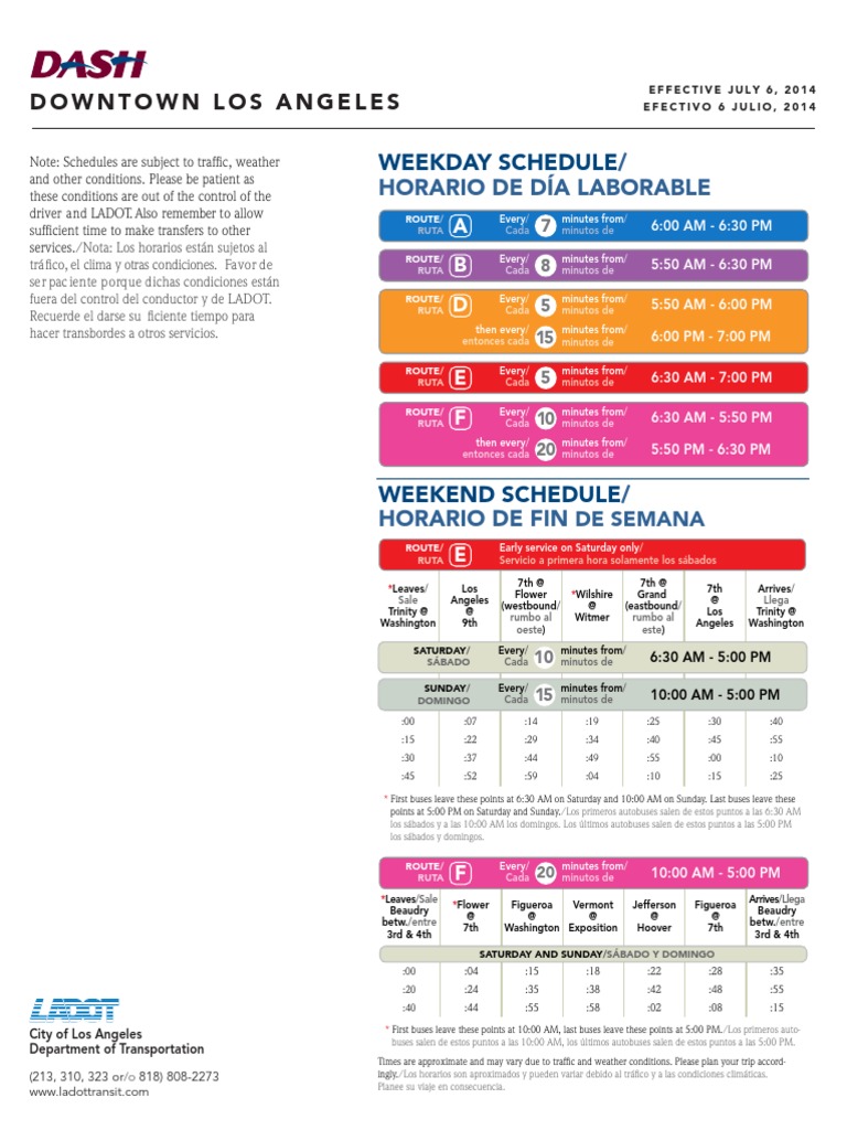 Downtown Los Angeles: Weekday Schedule | PDF | Land Transport | Public ...