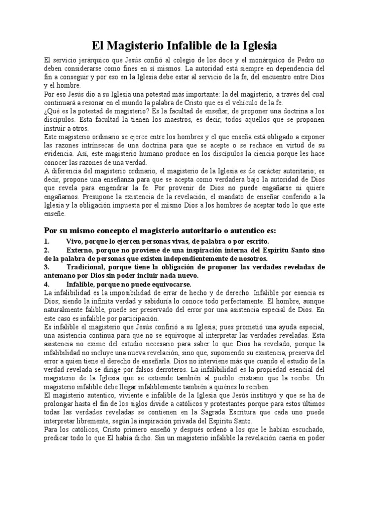 El Magisterio Infalible de La Iglesia | PDF | Papa | obispo