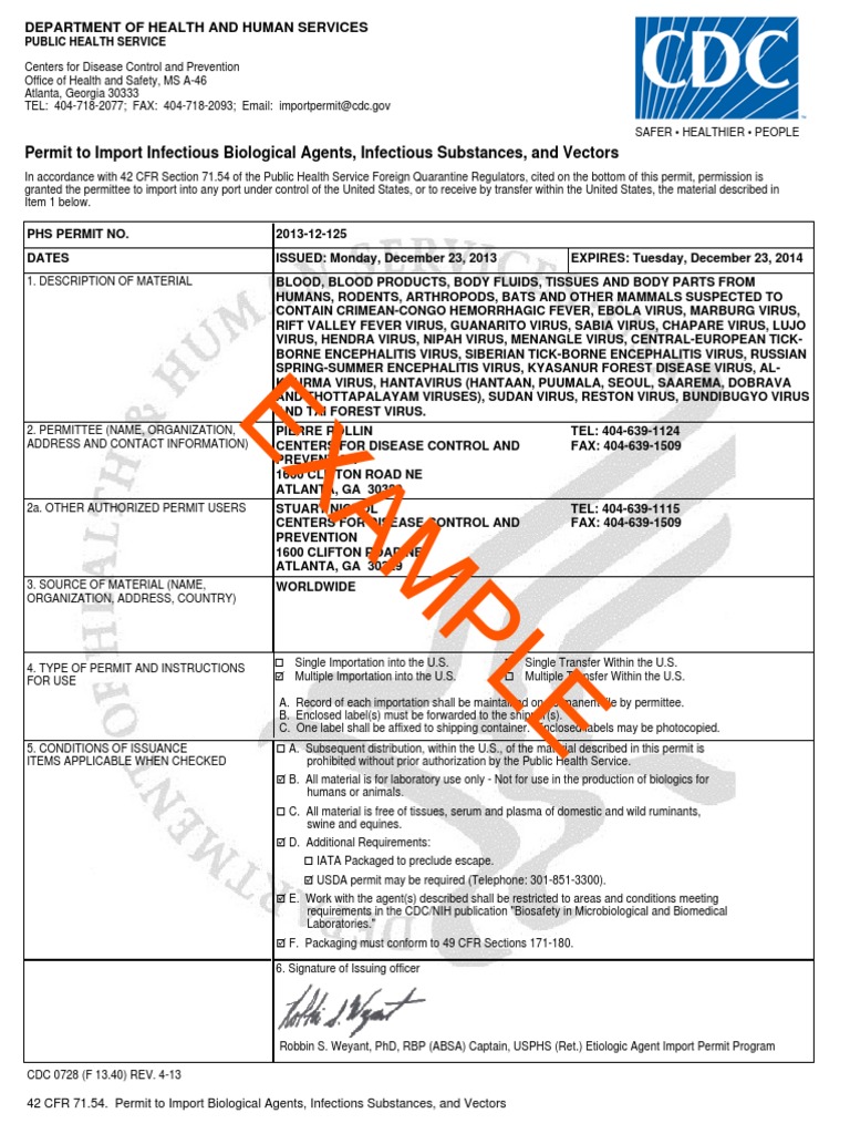Example Permit To Import Infectious Biological Agents, Infectious ...