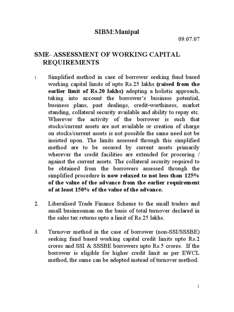 Sme WC Assessment | PDF | Banks | Working Capital