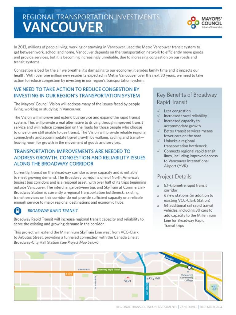 Transit Investments Fact Sheet Vancouver | PDF | Vancouver | Traffic ...
