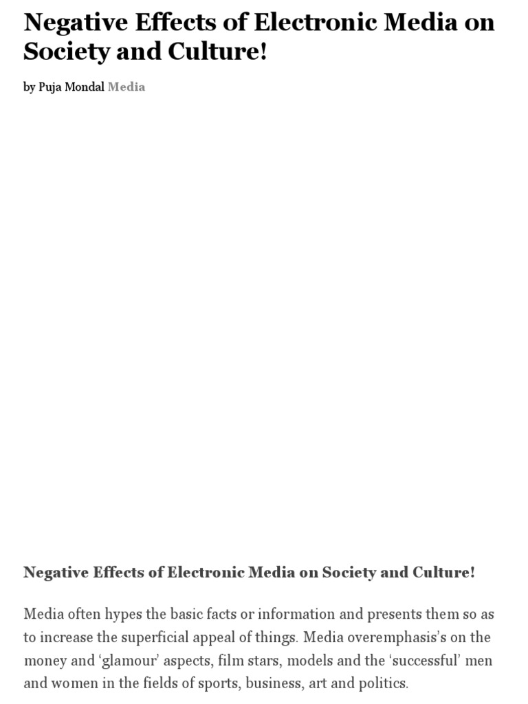 Negative Effects of Electronic Media On Society and Culture | PDF ...