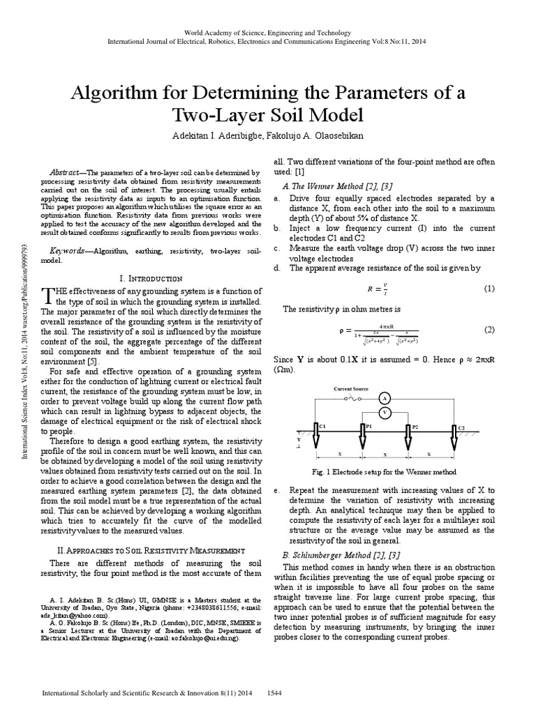 Algorithm For Determining The Parameters of A Two Layer Soil Model | PDF | Electrical ...