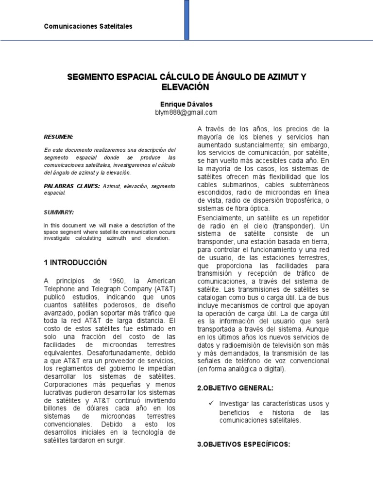 Calculo Del Azimut y Elevacion - IER995 - Enrique - Davalos | PDF ...